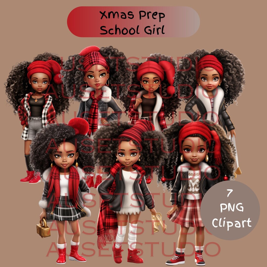 School Girl African American Christmas Clipart, Transparent, Digital ...