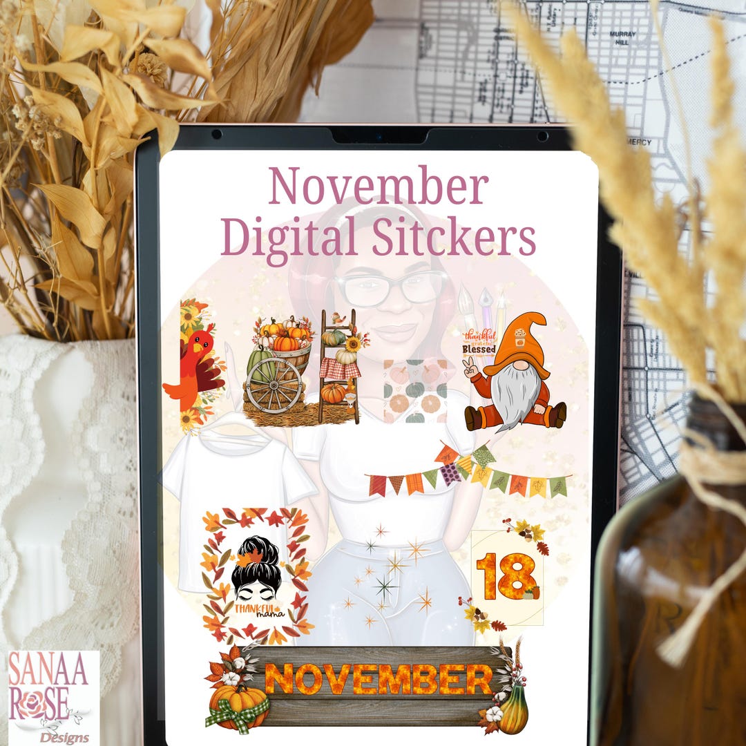 November Digital Stickers, Artful Agenda Stickers, PNG, Girl,adult,cute ...
