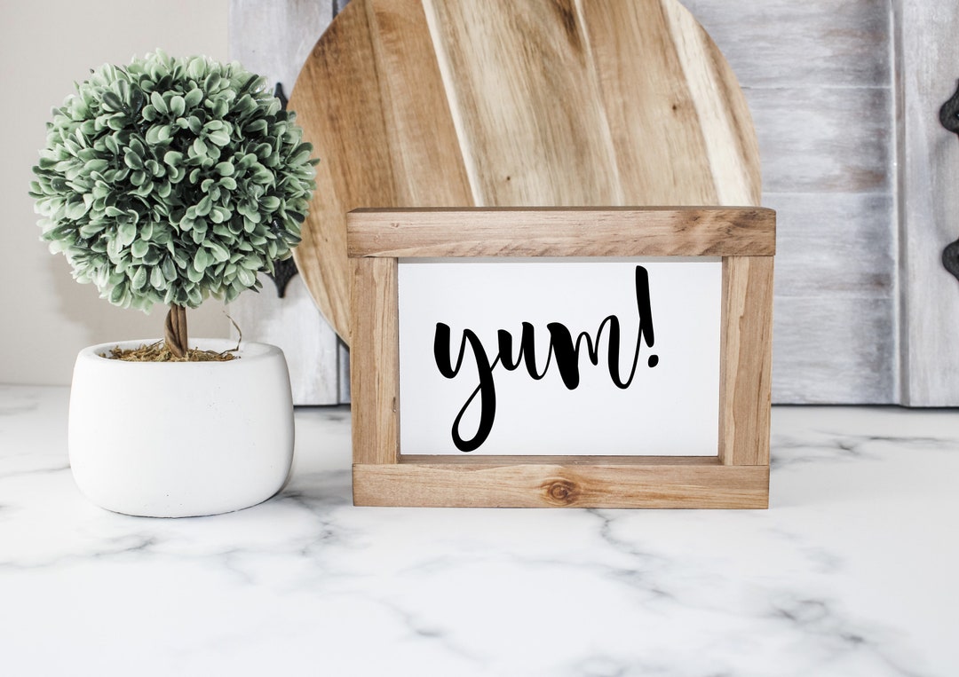 Yum Wood Framed Sign, Farmhouse Kitchen Decor, Table and Counter Decor ...