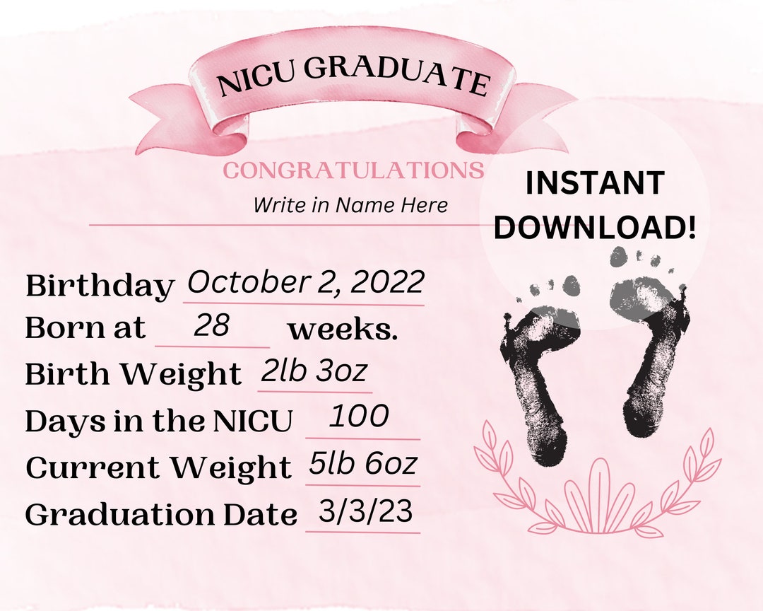 NICU Graduate Certificate Digital Download Gift for NICU - Etsy