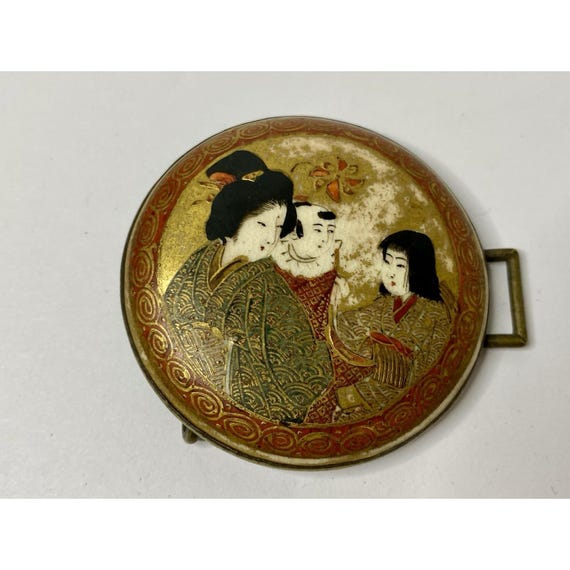 Antique Japanese Satsuma Belt Buckle Geisha Design Me… - Gem