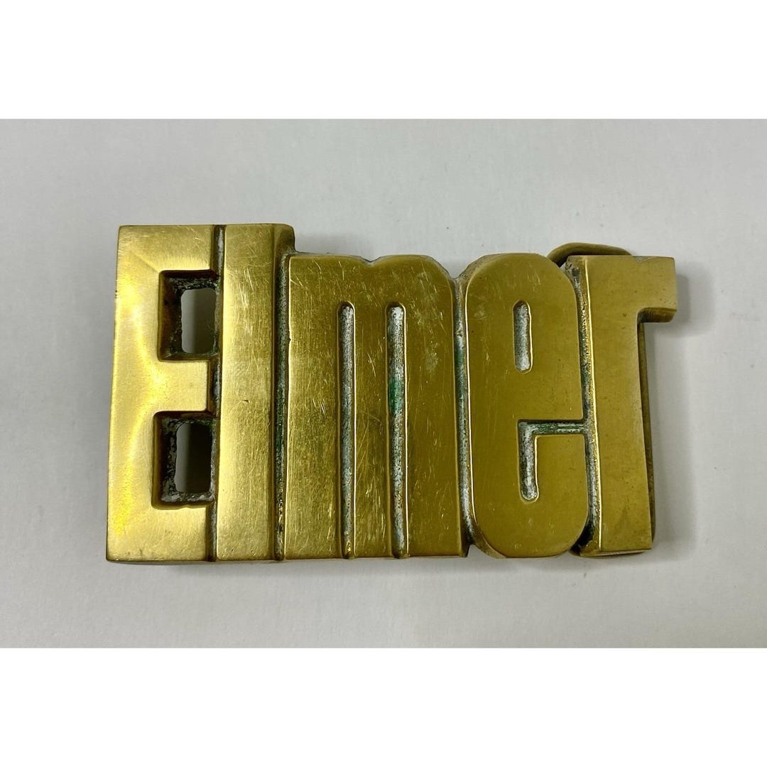 Elmer Name Belt Buckle Solid Brass Cut Out Letters Bold Font Vintage ...