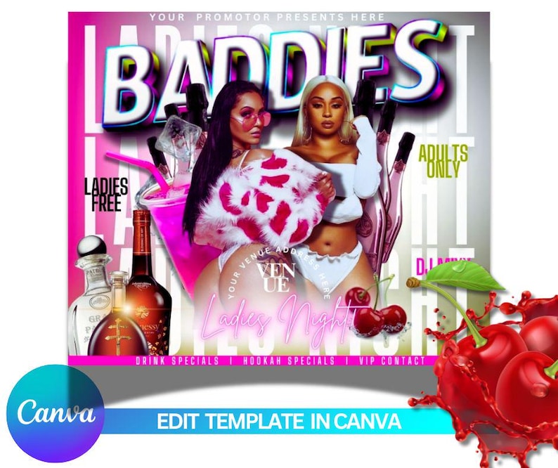 Editable "baddies" Ladies Night Flyer - Etsy