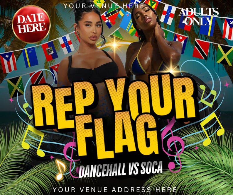 Caribbean Bash "rep Your Flag" Editable Template - Etsy