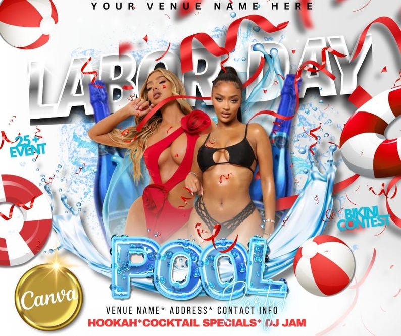 Editable Labor Day Pool Party Template - Etsy