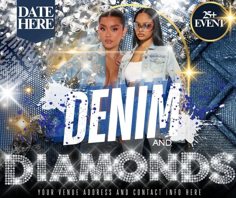 Editable Denim & Diamonds Party Template - Etsy