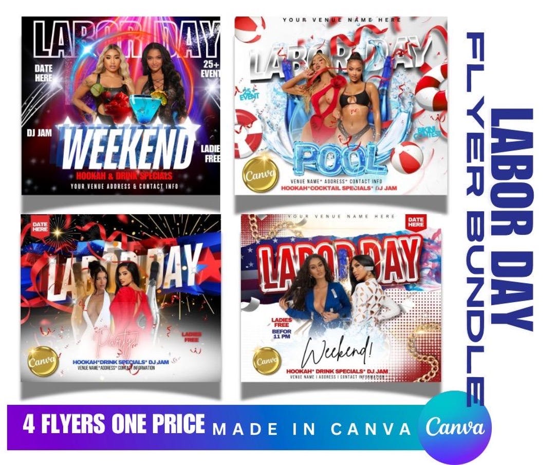 4 Pack of Editable Labor Day Flyer Bundle - Etsy
