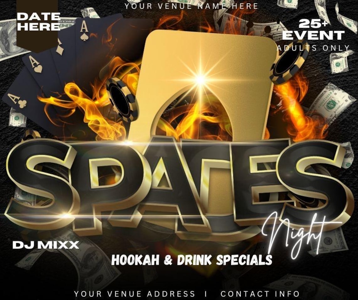 Editable Spades Night Flyer Template - Etsy