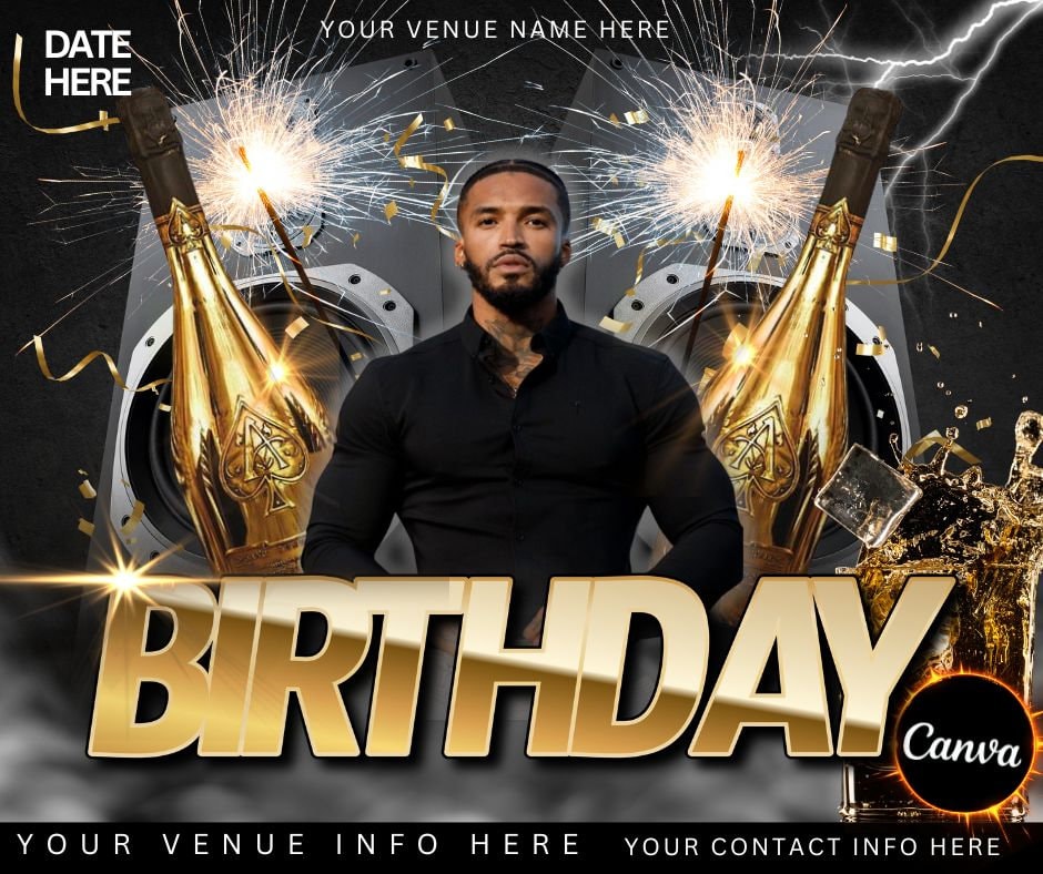 Men's Gold Birthday Template - Etsy