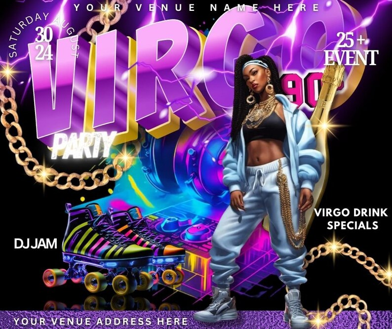 Editable Purple 90's VIRGO Party Template - Etsy