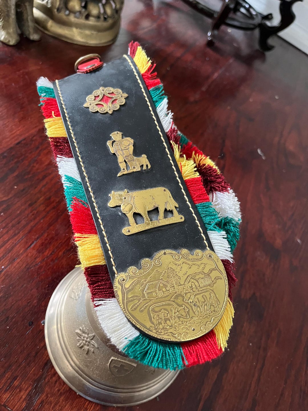 Switzerland Glocken Style Decorative Cow Bell 7" Brass Alpen Dog Swiss ...