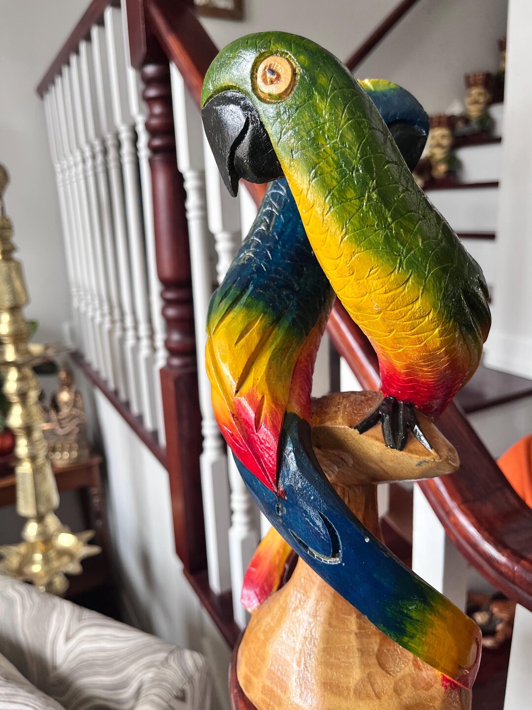 Vintage Hand Carved Wood Parrots Sculpture: Colorful Folk Art Decor - Etsy