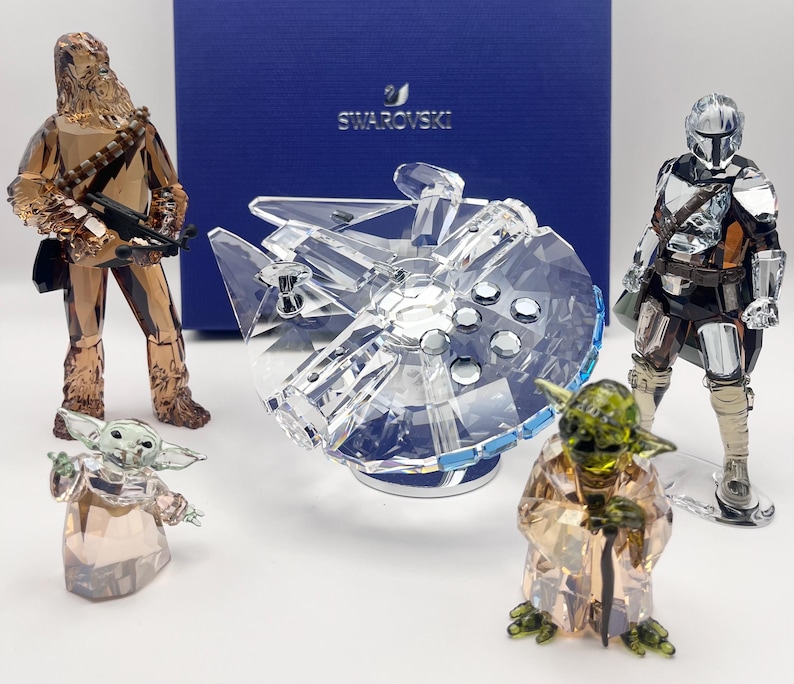 Swarovski Crystal Star Wars Figurines: Yoda, Mandalorian, Chewbacca ...