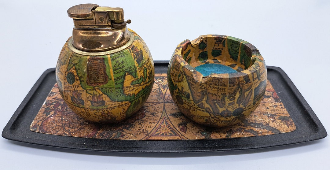 Vinatage Rare World Map Lighter and Ash Tray With Tray Made in Japan - Etsy