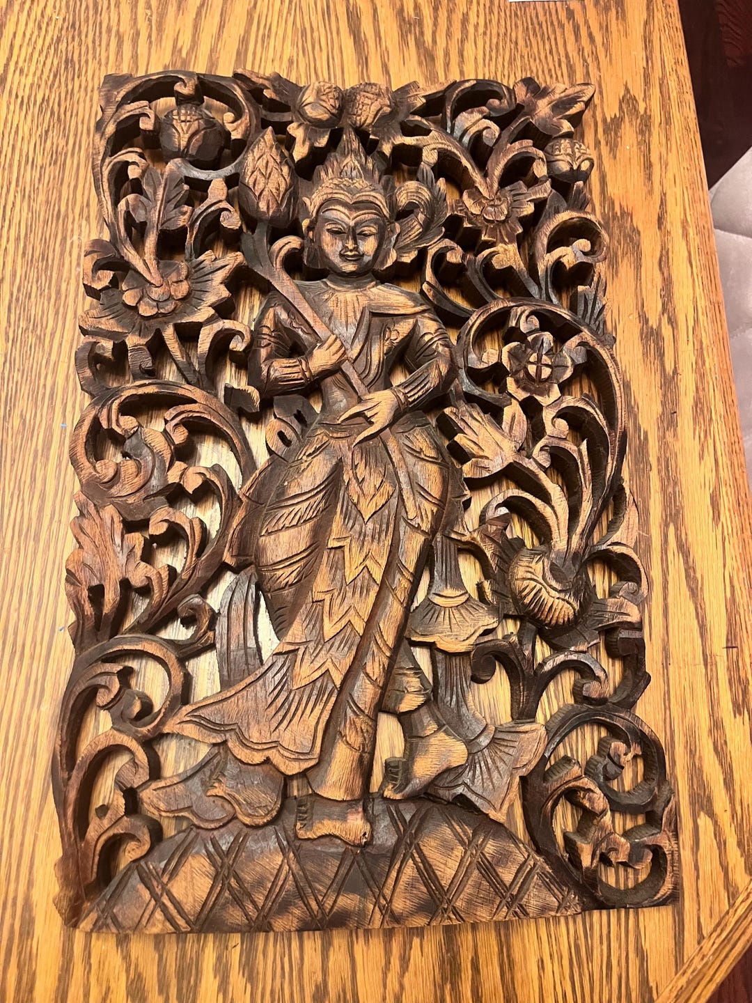 Vintage Balinese Wood Carving Panel With Godess - Etsy