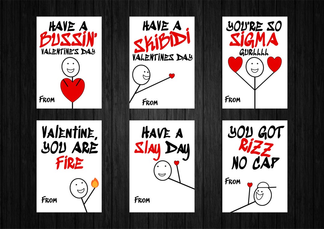PDF Printable Slang Valentine's Day Cards, Classroom or Kids Valentine ...