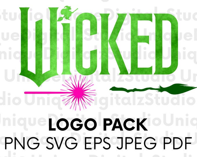 SVG Wicked Logo Pack | Text Wand and Broom PNG, Wicked Elements, Wicked ...