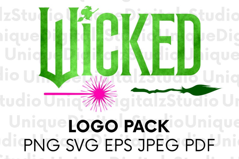 SVG Wicked Logo Pack | Text Wand and Broom PNG, Wicked Elements, Wicked ...