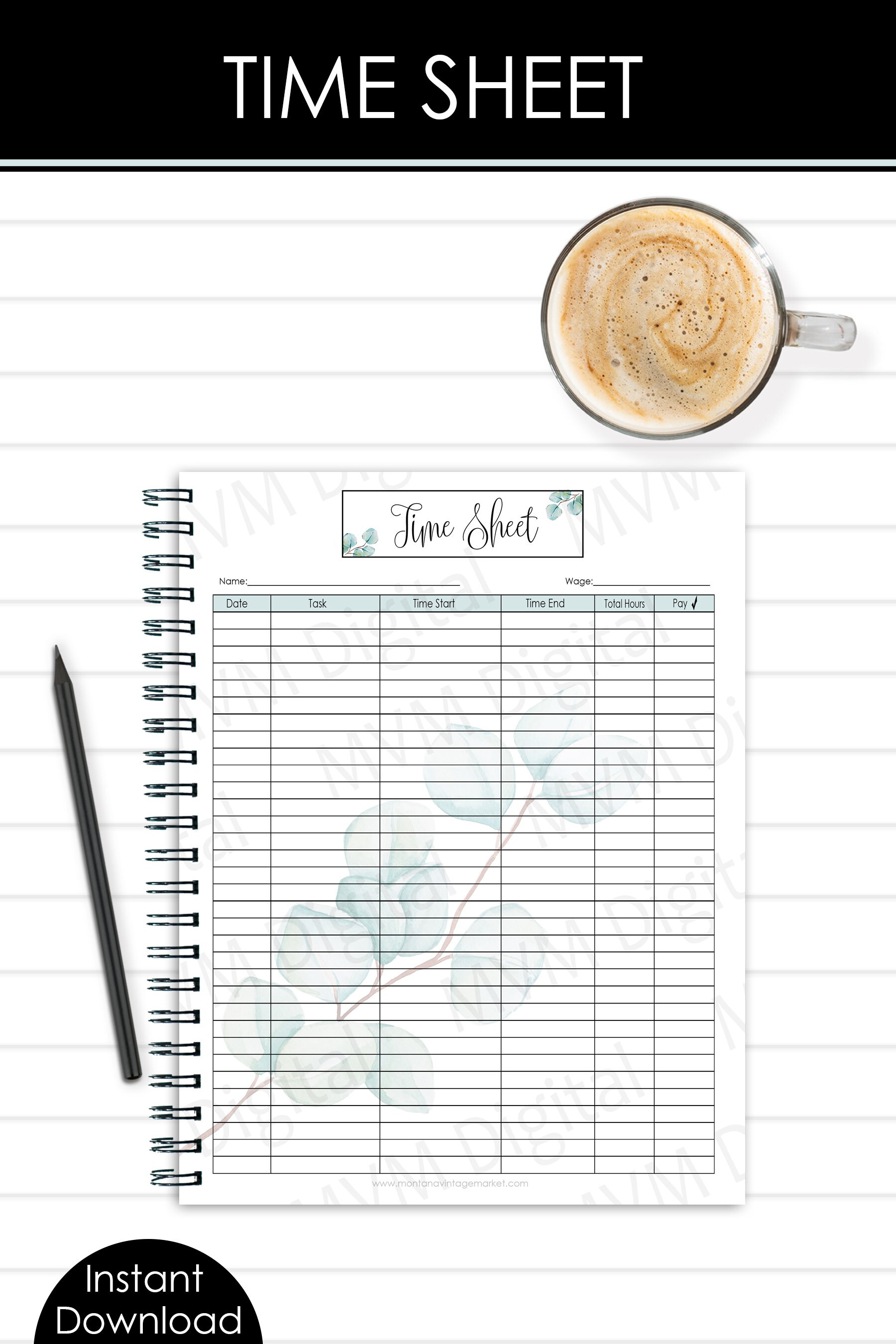 Printable Time Sheet, Employee Time Sheet - Etsy