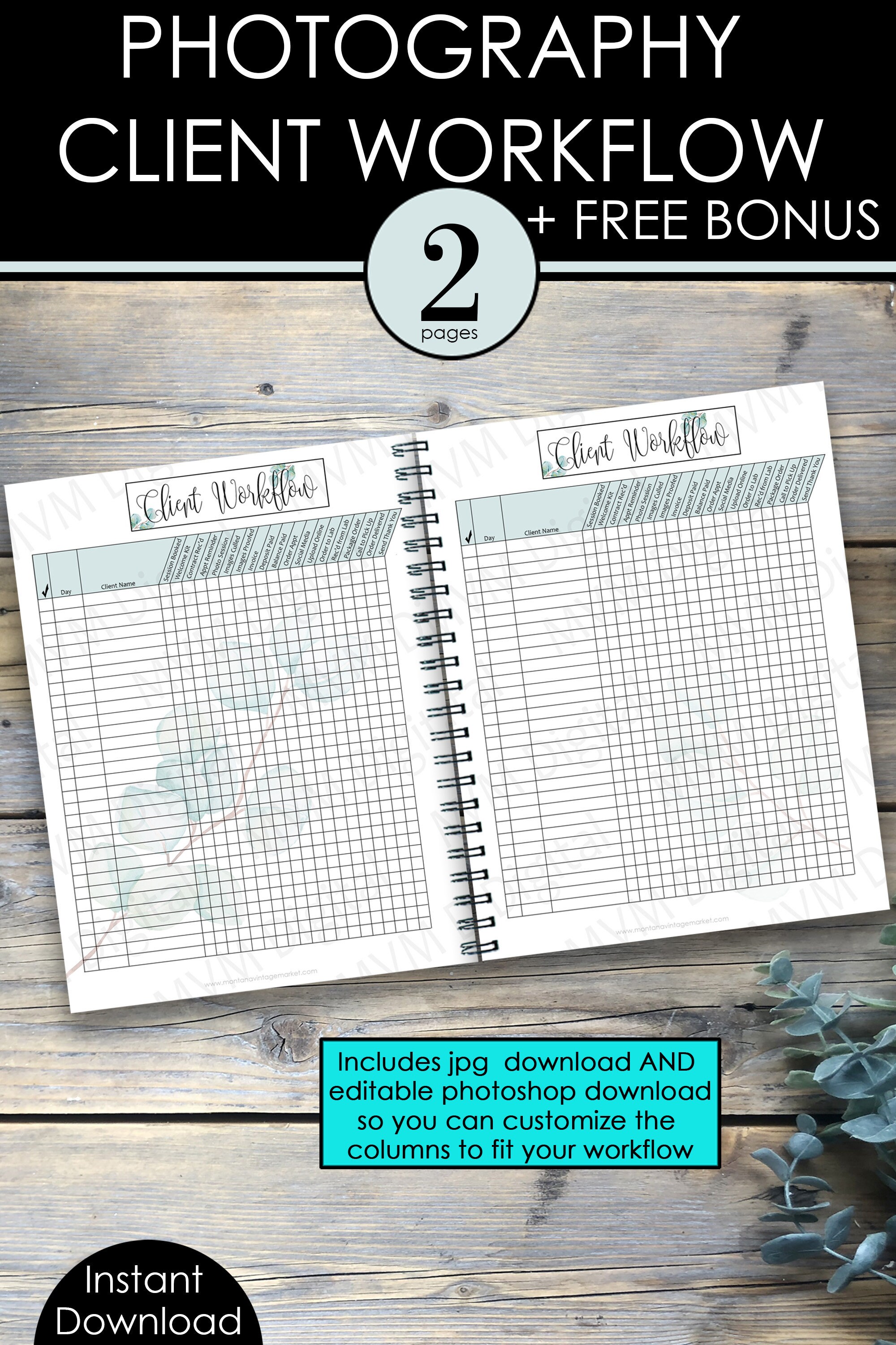 Photographer Planner, Client Workflow, Photography Template - Etsy