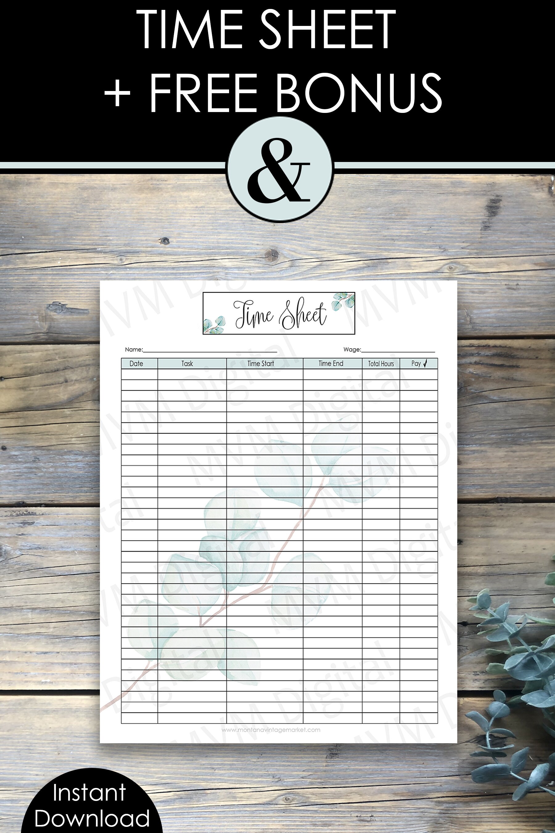 Printable Time Sheet, Employee Time Sheet - Etsy