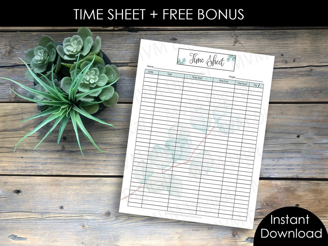 Printable Time Sheet, Employee Time Sheet - Etsy