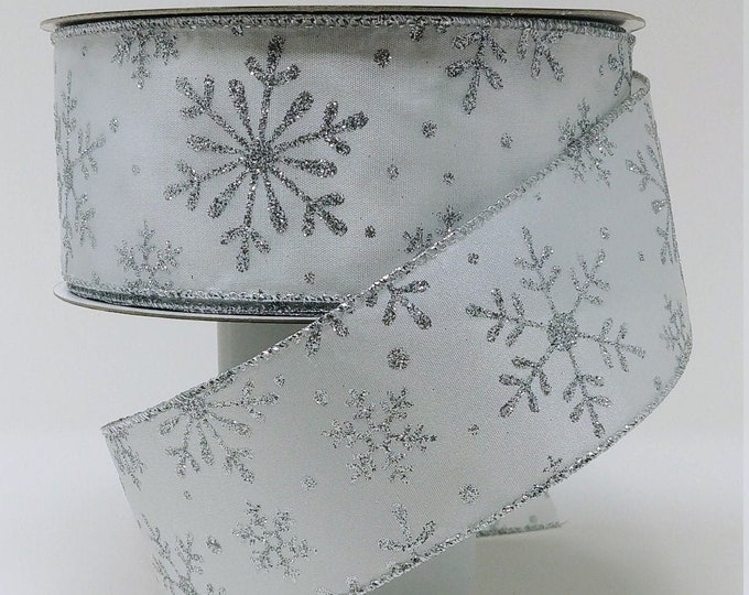 Wired Ribbon Snowflake Ribbon Snowflake Decor Silver Glitter 2.5 X 5 ...