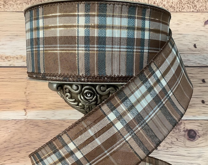 Brown Plaid Ribbon-wired Ribbon-2.5" X 5 Yards-christmas Ribbon-all ...
