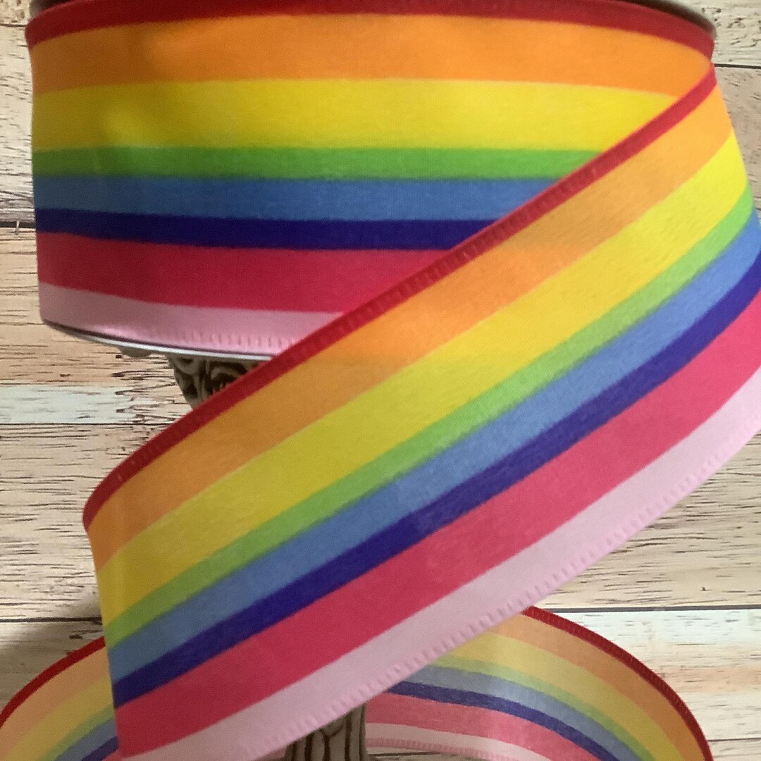 2.5" X 5 Yards Rainbow Wired Ribbon - Verical Stripes - Ribbon for Bows ...