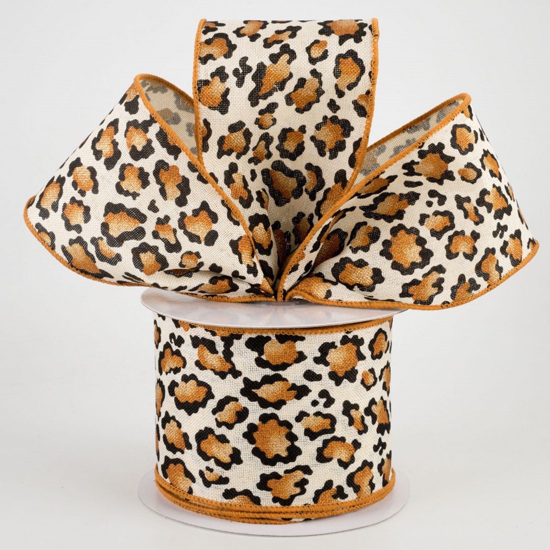 2.5" X 10 Yards Metallic Animal Print Ribbon - Wired Ribbon - Leopard ...