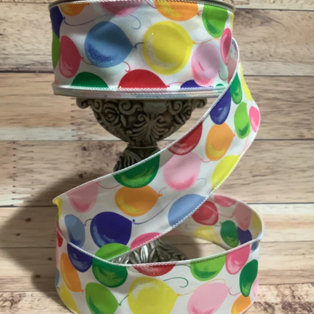 Balloon Wired Ribbon - Bright Colored Balloons With Irridescent Glitter ...