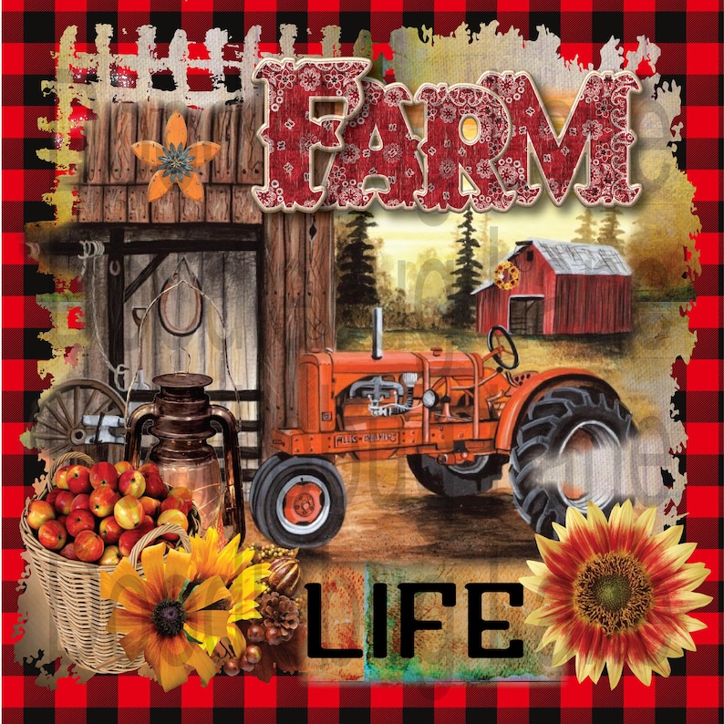 Farm Sign-red Tractor Sign-farm Tractor-farm Scenery-metal Wreath Sign ...