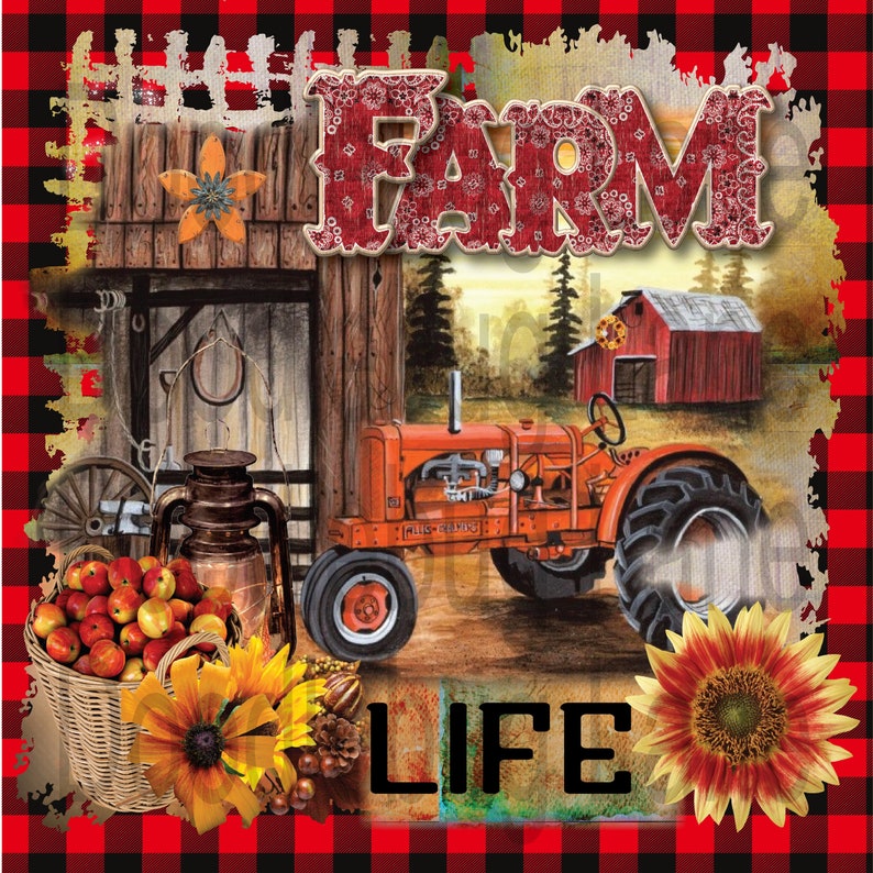 Farm Sign-red Tractor Sign-farm Tractor-farm Scenery-metal Wreath Sign ...