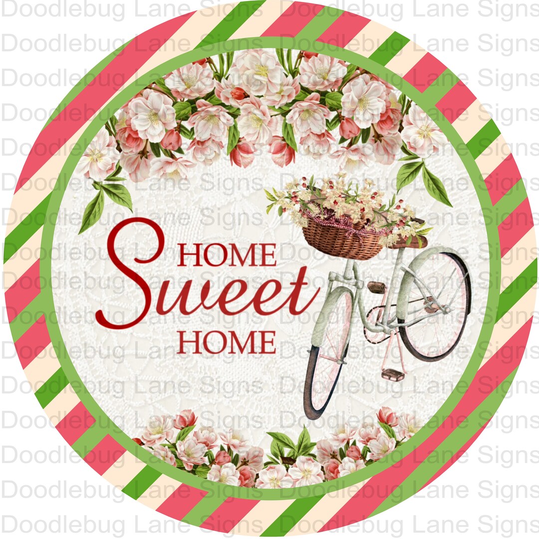 Home Sweet Home Wreath Sign-floral Wreath Sign-bicycle Sign-pink and ...