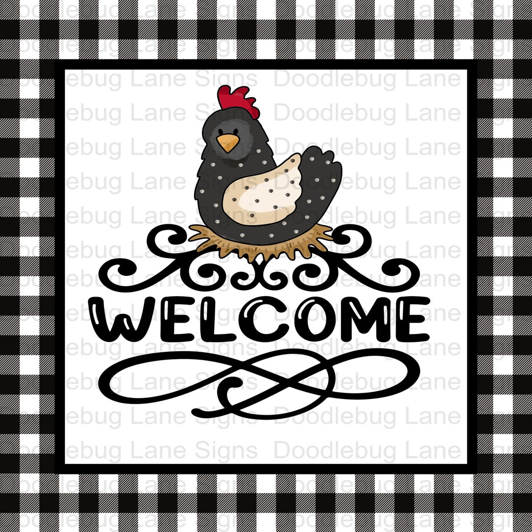 Welcome Wreath Sign-chicken Sign-farmhouse Wreath Sign-primative Wreath ...