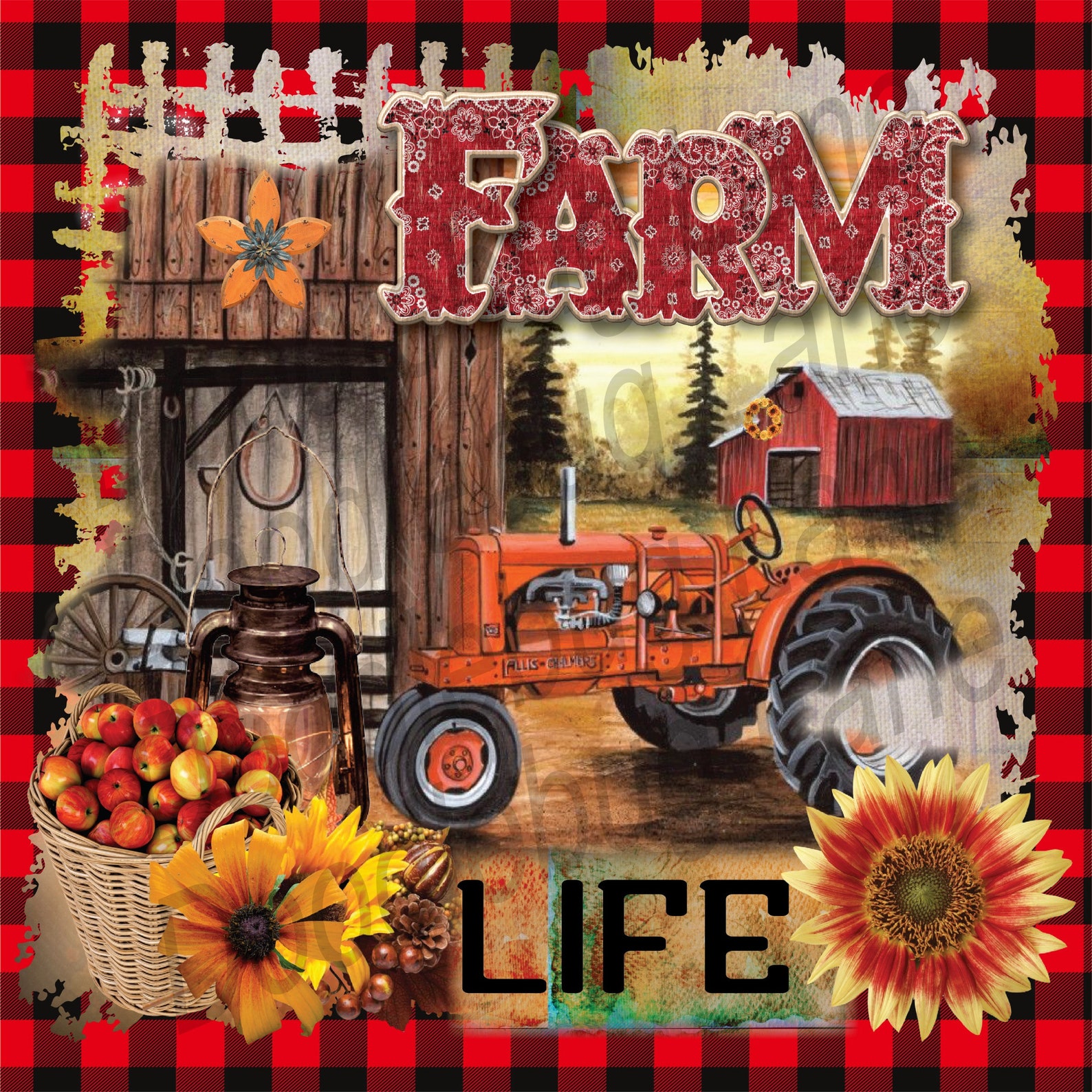 Farm Sign-red Tractor Sign-farm Tractor-farm Scenery-metal Wreath Sign ...