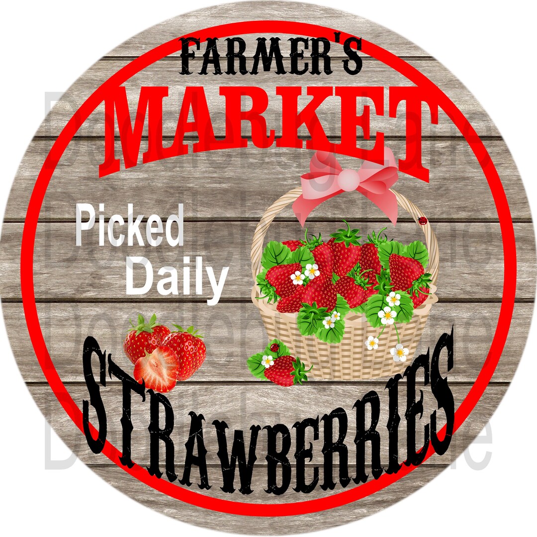 Summer Wreath Sign-metal Wreath Sign-farmers Market Sign-strawberries ...