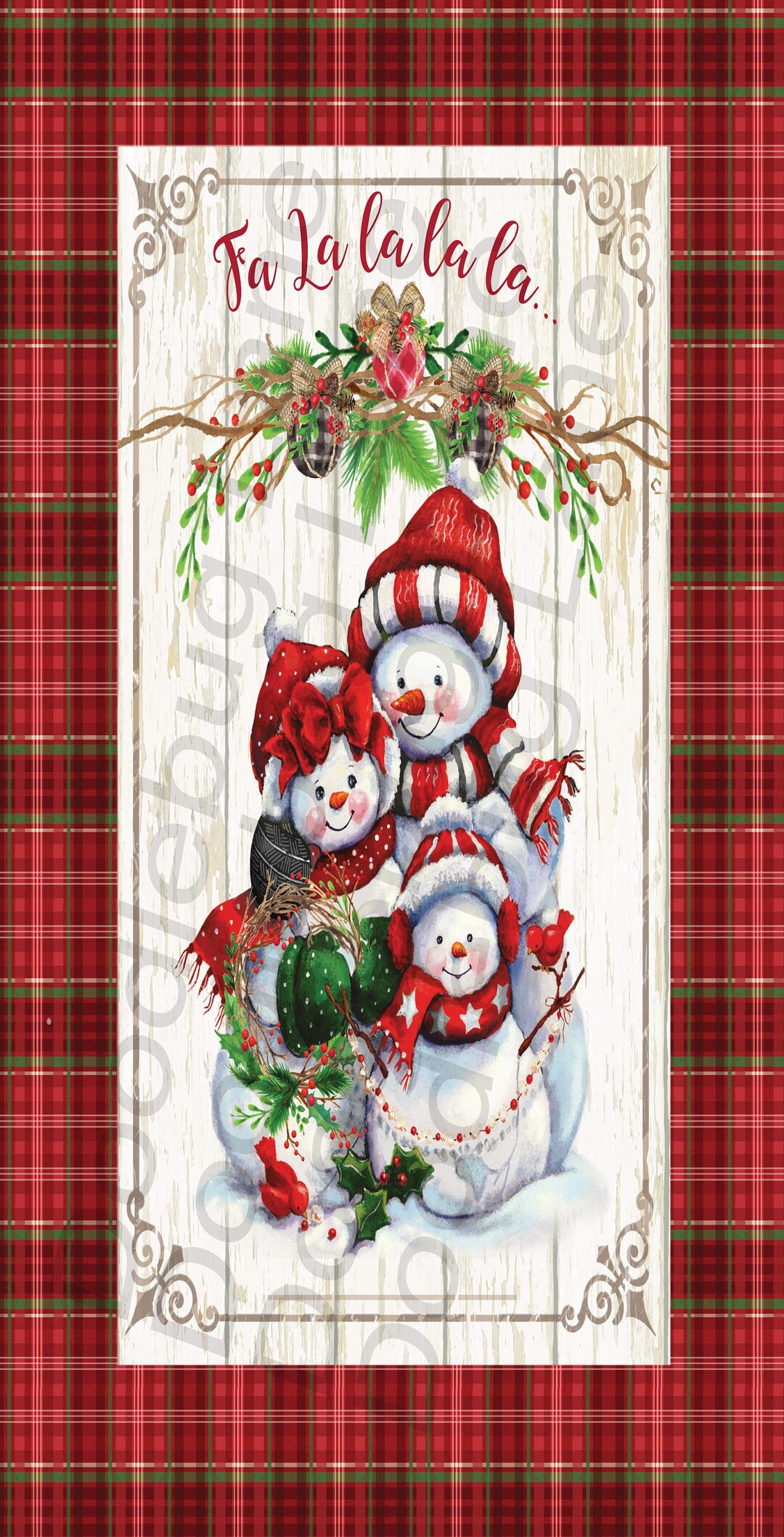 Winter Wreath Sign-snowman Trio-fa La La La La-red and Green Plaid ...