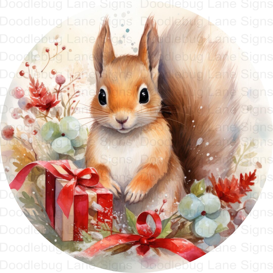 Squirrel Wreath Sign Woodland Animals Floral Winter Wreath Sign Round ...