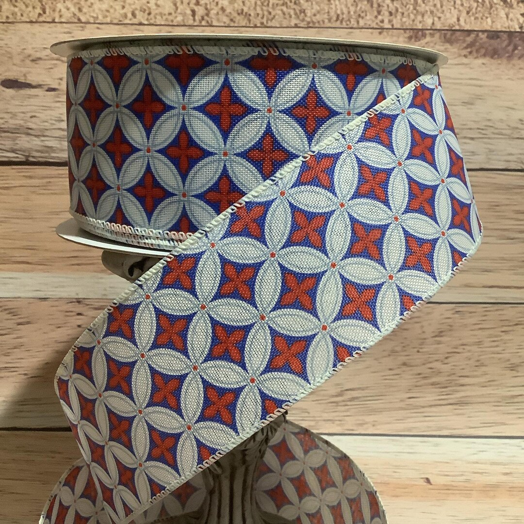 2.5" X 5 Yards Red White and Blue Print Wired Ribbon - Patriotic Ribbon ...