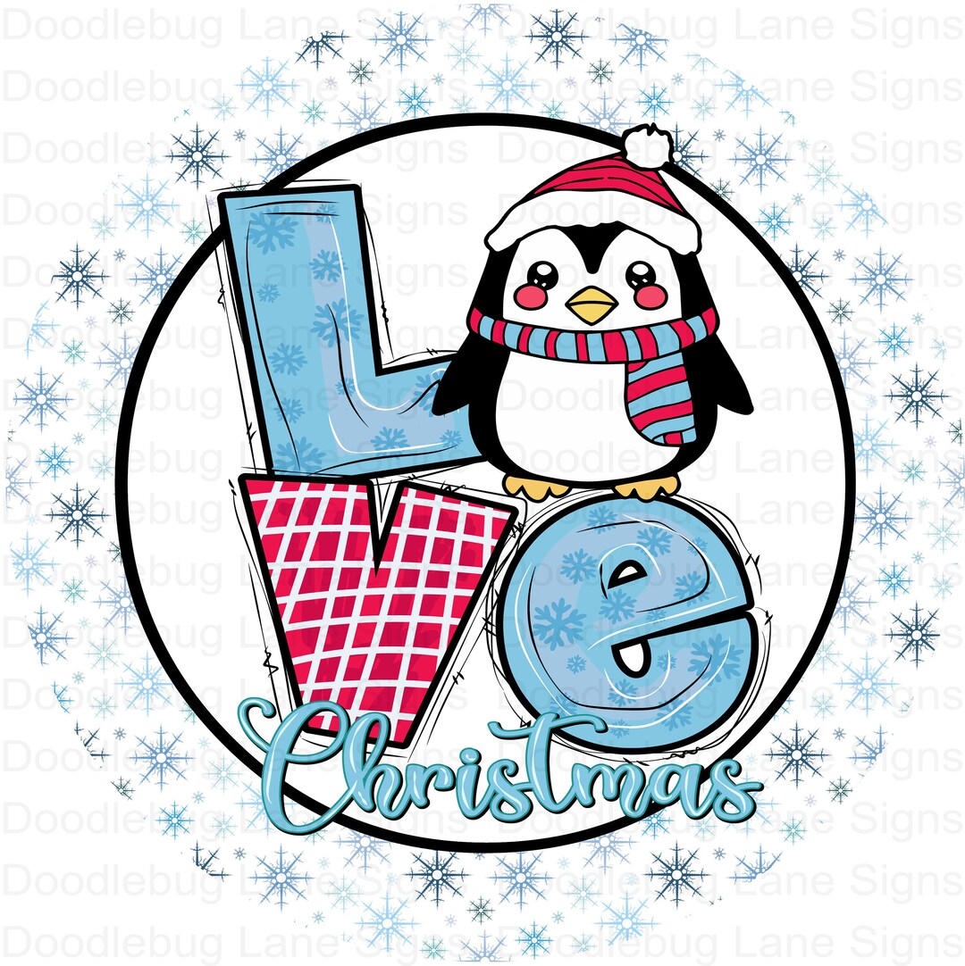 Christmas Wreath Sign Penguin Wreath Sign- Love Christmas Sign - Round ...