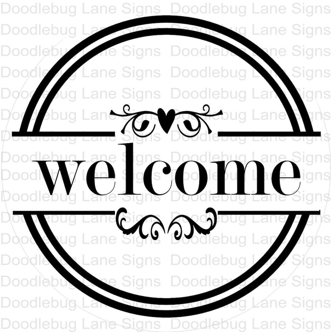 Welcome Wreath Sign-black and White-round Wreath Sign-metal Wreath Sign ...