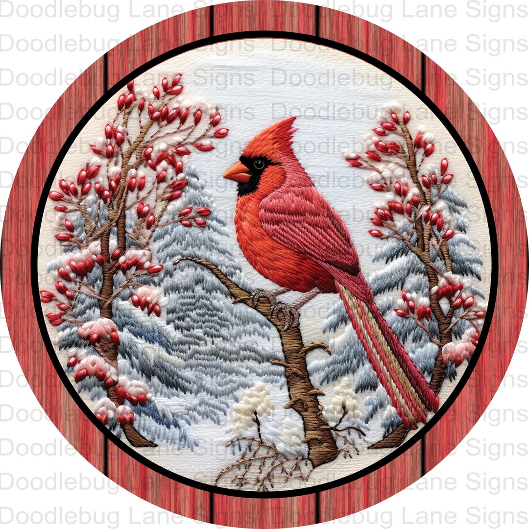 Round Cardinal Wreath Sign-winter Wreath Sign-christmas Cardinal-metal ...