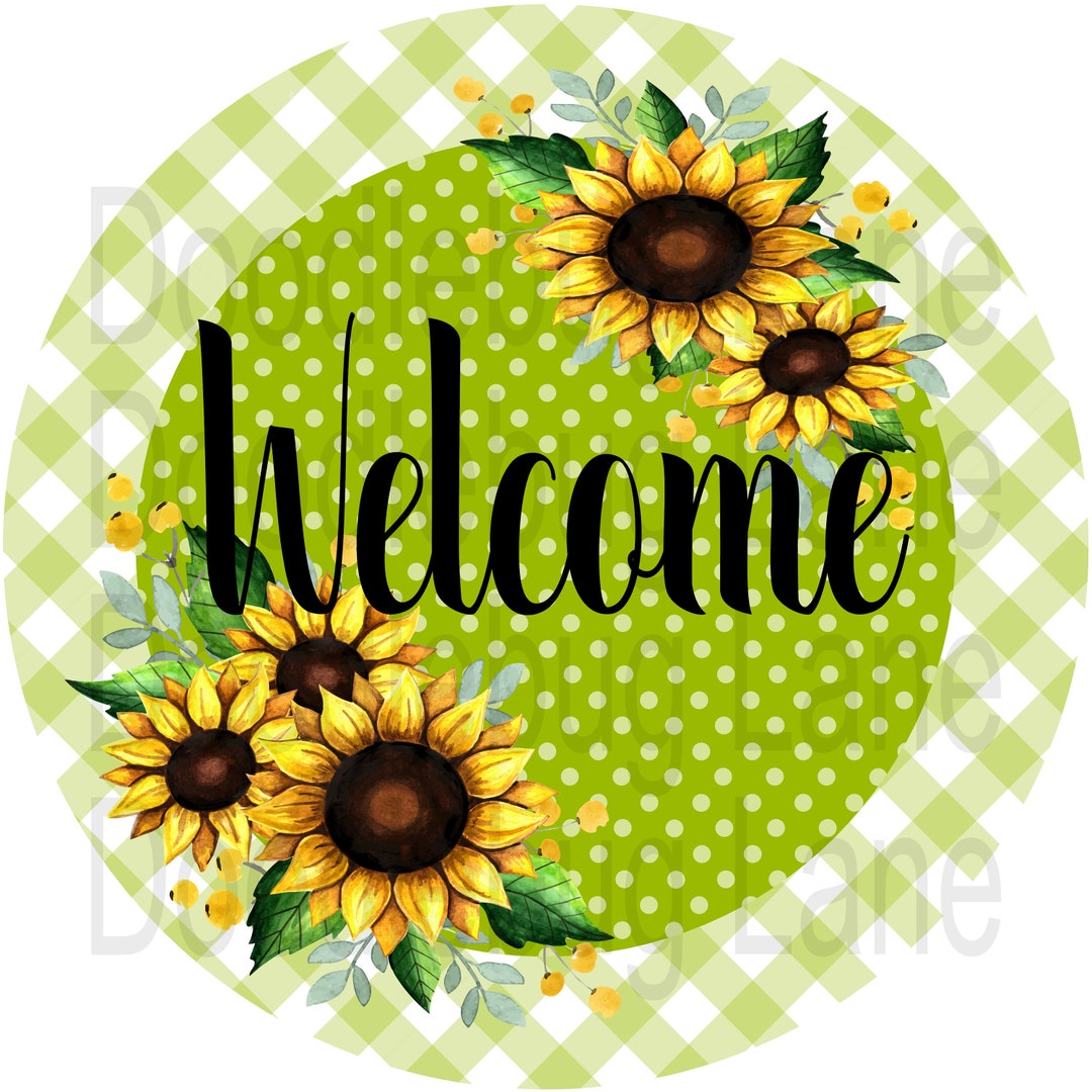 Sunflower Wreath Sign-welcome Sign-sunflower Sign-round Sign-green ...