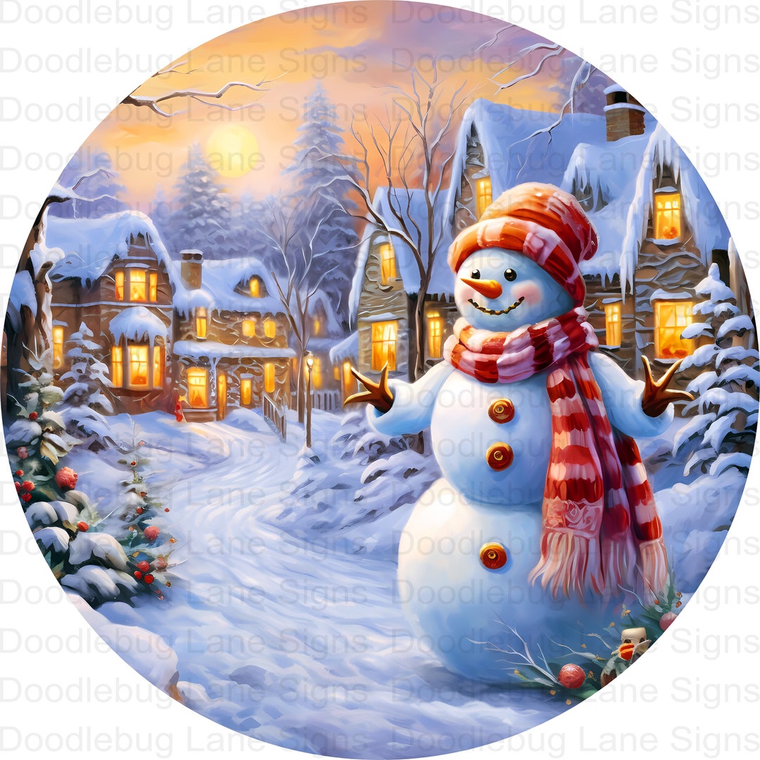 Snowman Wreath Sign Winter Wreath Sign Winter Decor Winter Snow Scene ...