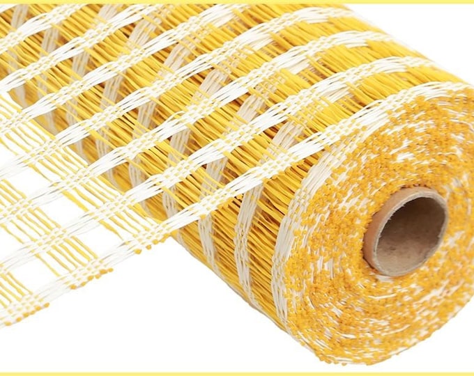 Poly Burlap Check Mesh - Cream and Yellow - 10" X 10 Yards - Windowpane ...