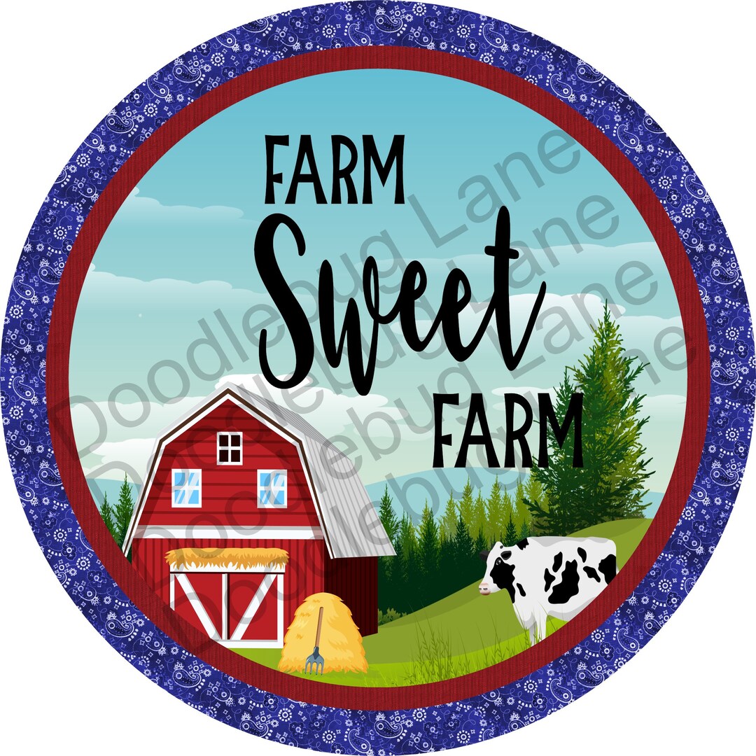 Farm Sweet Farm Sign-farm Scenery-farmhouse Sign-farm Wreath Sign-red ...
