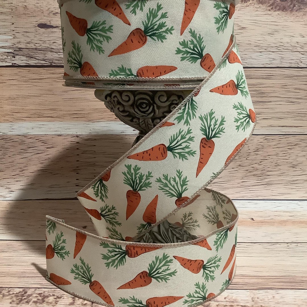2.5" X 5 Yards Carrot Ribbon-easter Ribbon-spring Ribbon- Wired Ribbon ...