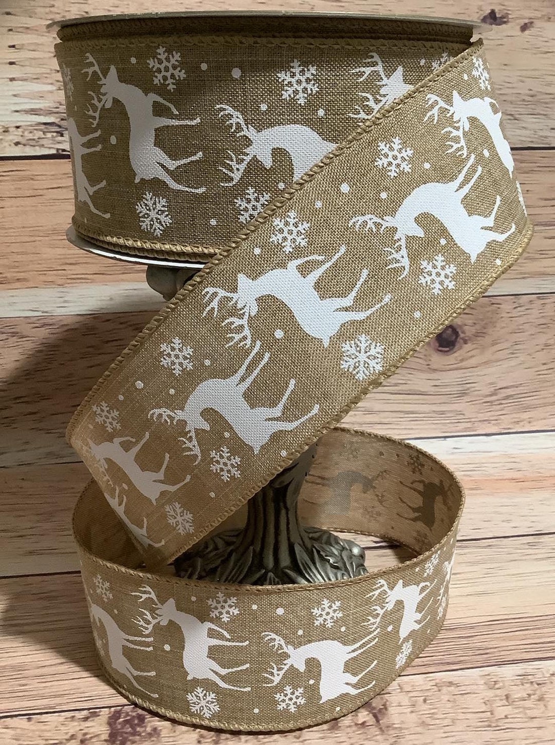 2.5" X 5 Yards Snowflake and Reindeer Wired Christmas Ribbon-deer ...