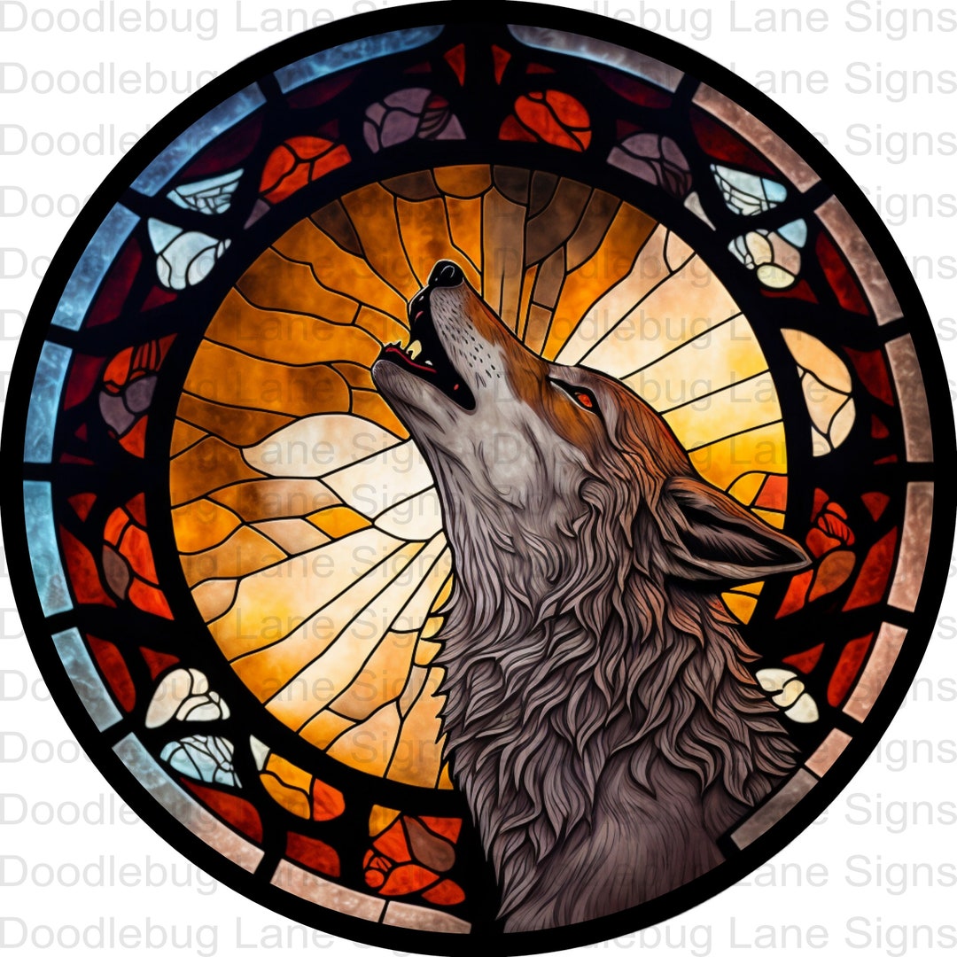 Faux Stained Glass Wolf Wreath Sign Howling Wolf Sign Wolf Wreath Attachment Metal Wreath Sign
